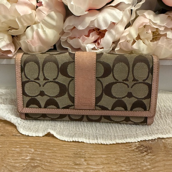 Coach | Bags | Coach Brown And Pink Signature Wallet | Poshmark